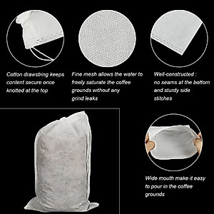 50pcs No Mess Large Cold Brew Bags, 8x12 inch Disposable Coffee Filter Bag Fine Mesh Hops Brewing Drawstring Pouches for Iced Coffee