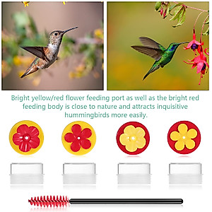 Hand Hummingbird Feeder 4 Pieces Window Flower Hummingbird Feeder Mini Handheld Hummingbird Feeder Humming Bird Feeder Wild Bird Feeders with Cleaning Brush for Outdoor Supplies, Red and Yellow