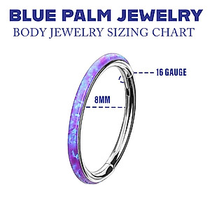 1 16 Gauge 5/16 Inch Purple Opal Orbital Outter Edge Septum Nose Ear Lip Ring Stainless Steel Hinged Helix Tragus Piercing Jewelry C303