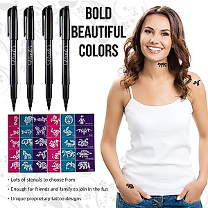 Vanli's Temporary Tattoo Markers for Skin With 30 Unique Tattoo Stencils. Black Tattoo Pens for Skin Temporary. Skin Safe, Great Stocking Stuffer For Kids, Teens and Adults