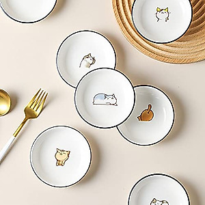 FUYU 6pcs Cute Cat Multipurpose Ceramic Sauce Dish Seasoning Dishes Sushi Dipping Bowl Appetizer Plates