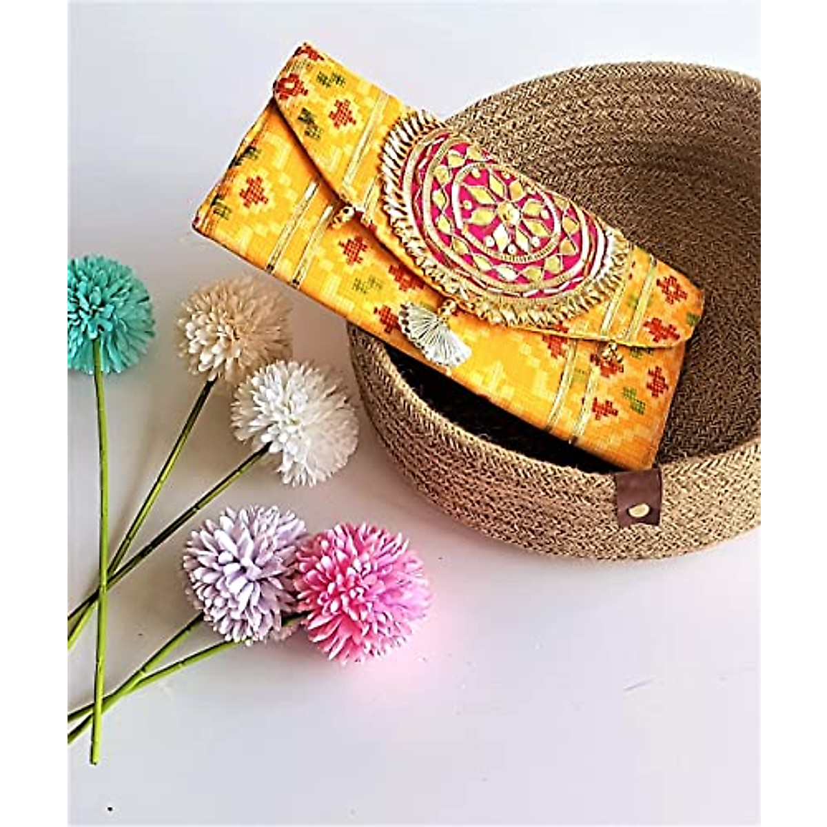 Indian Traditional Patola Clutch For Women Handbag Elegant Evening Wedding Party Purse For Women's BY PANACHE MERCHANT (Pack Of 4)