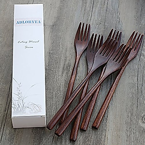 Wooden Forks for Eating Desserts, Chips, Snacks, Cereal, Salad, Fruit, ADLORYEA 6 Pieces Wood Fork, 9 Inch Long Handle Reusable Japanese Style Handmade Kitchen Utensil