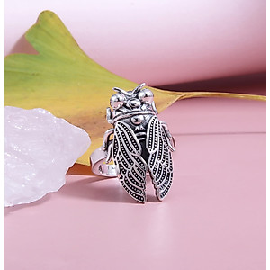 Helen de Lete Vintage Cicada S925 Sterling Silver Adjustable Ring For Men and Women