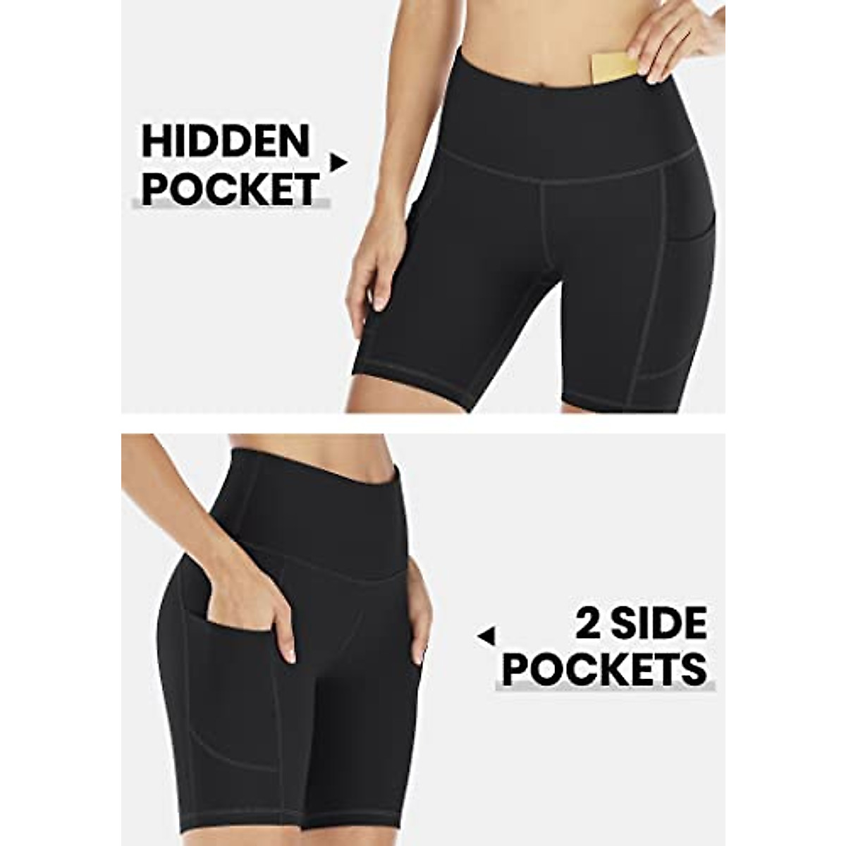 IUGA Biker Shorts Women 6"/8" Workout Shorts Womens with Pockets High Waisted Yoga Running Gym Spandex Compression Shorts Black