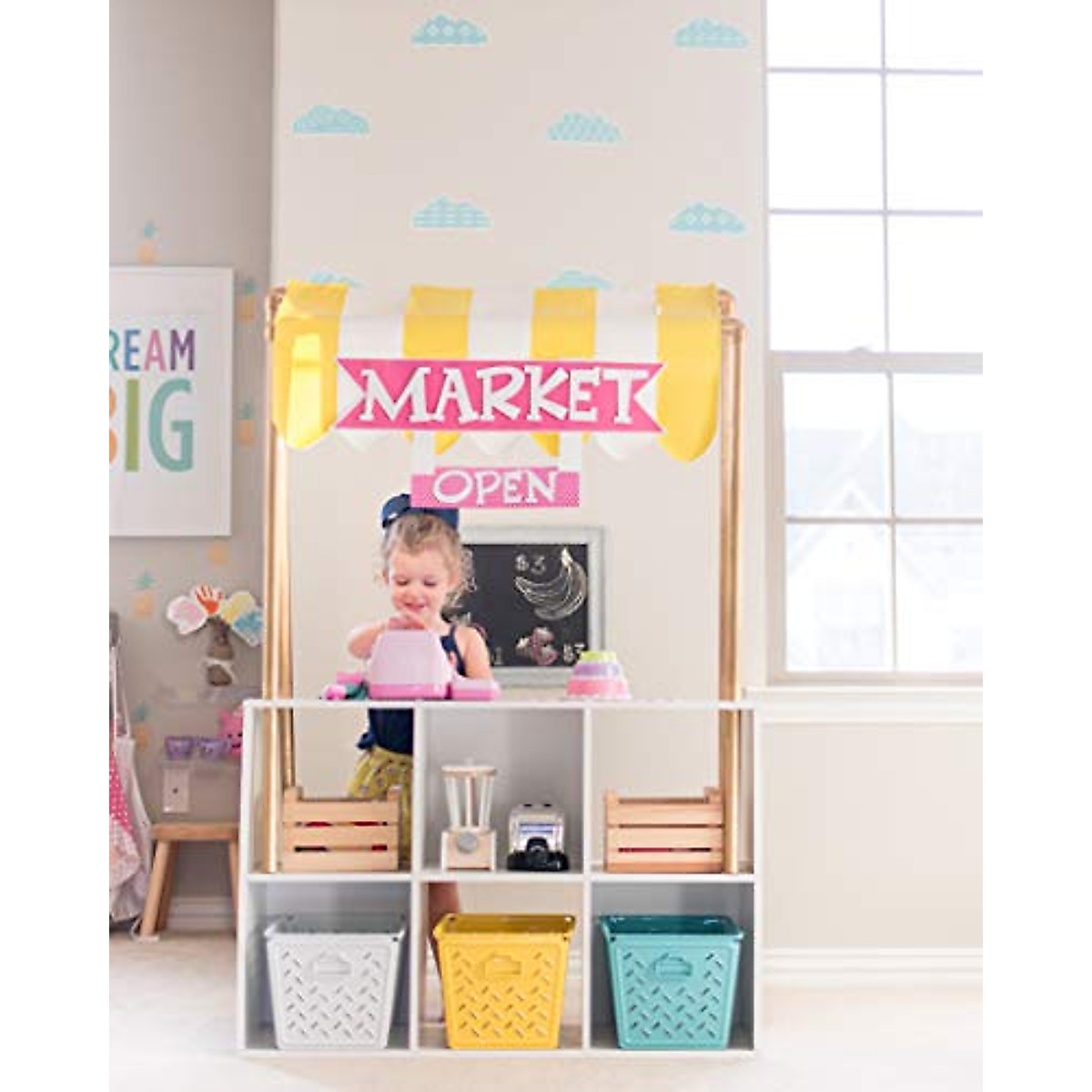 Spectrum Diversified Macklin, Stamped Steel & Wire Basket for Closet & Cubby Storage Vintage-Inspired Design with Customizable Label Plate, Medium, Teal, 1 Count (Pack of 1)