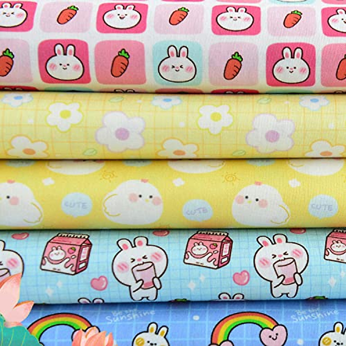 TINGCHAO Pure Cotton Fabric Simple Cartoon Cute Little Animal Rabbit Shiba Inu Sushi Drink Pattern Handmade Crafts Cloth for Sewing Girl Shirt Headband 130X50cm,A