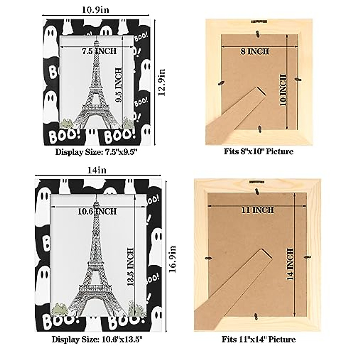 POFATO Ghost Pattern 8x10 Picture Frame Wood Photo Frame for Tabletop Display Wall Mount Picture Frame Display 8 x 10 Inch Photo Wall Decor Home Gift Frames