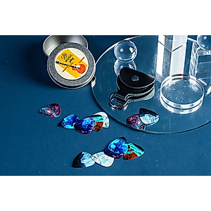 Guitar Picks - Cheliz 12 Medium Gauge Celluloid Guitar Picks In a Box W/Picks Holder. Unique Guitar Gift For Bass, Electric & Acoustic Guitars (Natural Image)