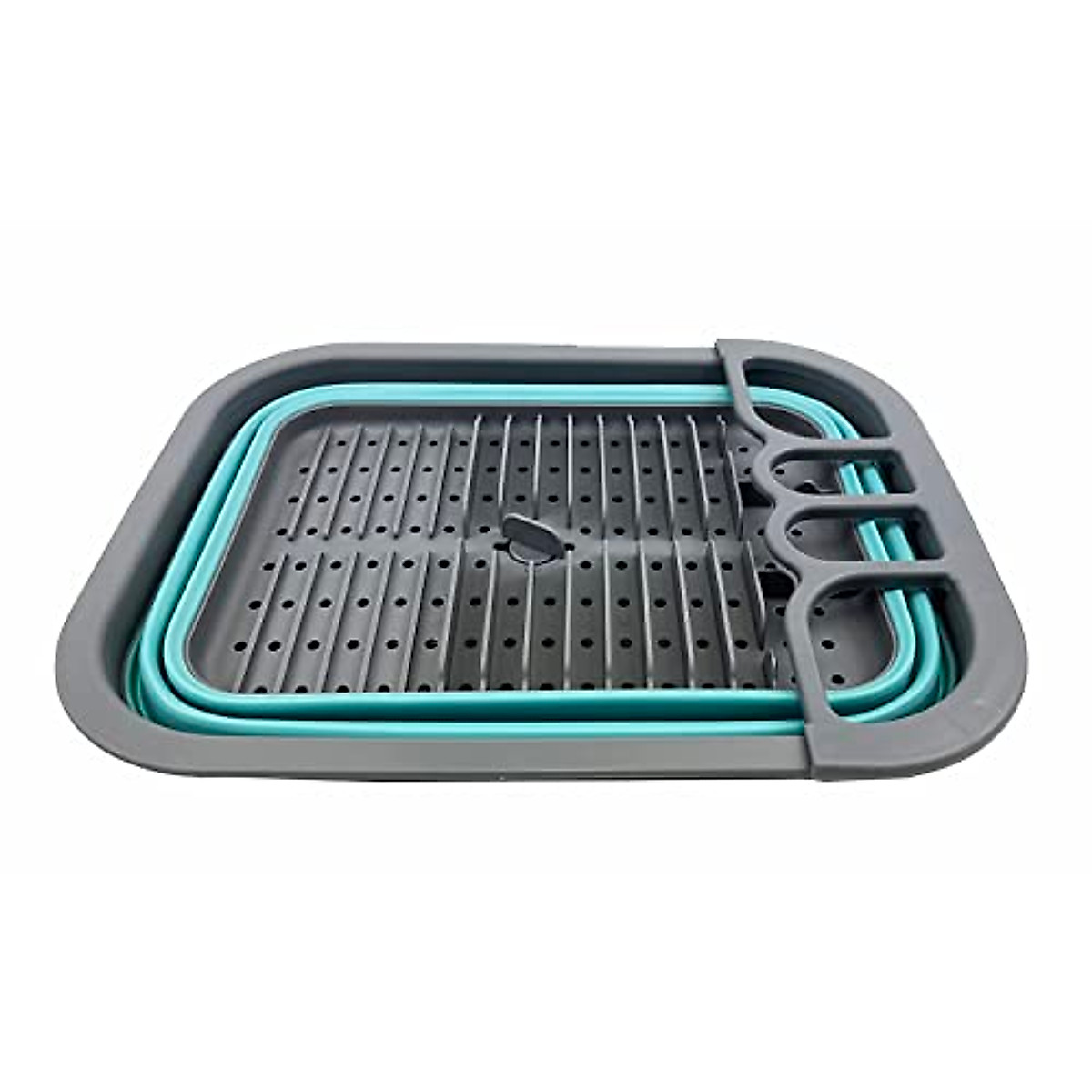 SAMMART 7.3L (1.9 Gallon) Collapsible Dish Drainer with Drainer Board - Foldable Drying Rack Set - Portable Dinnerware Organizer - Space Saving Kitchen Storage Tray (Grey/Crystal Blue)