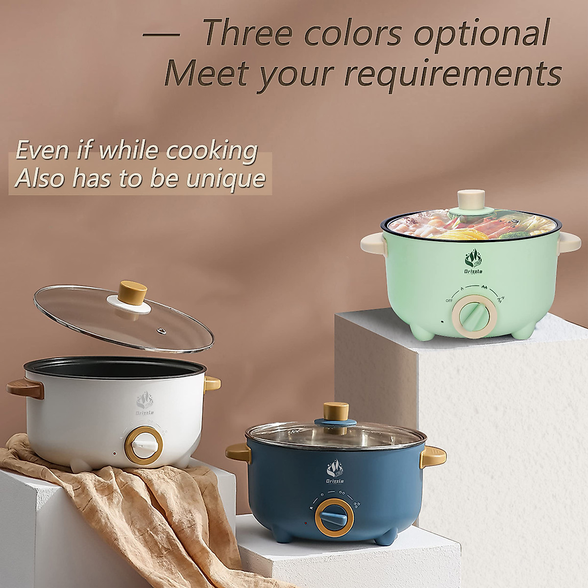 Drizzle 3L Hot Pot Cooker Skillet - Multifunction Frying Pan 110V Non-Stick Grill Stir-fried Stewed Cookware Steak Noodle Ramen Shabu Shabu Pot - Home Office Party Kitchen Dorm Cooking