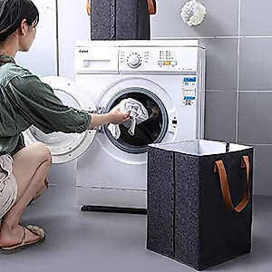 RuiYBuTi, Laundry Basket, Storage Bins Laundry Hamper Bag with Handle for Bedroom Laundry Room, Collapsible Felt Toy Storage Organizer Room Decor, Black