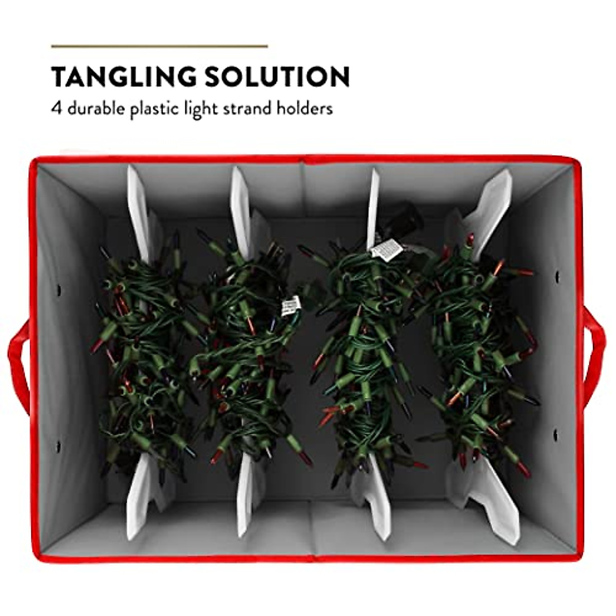 ZOBER Christmas Light Storage - Christmas Light Organizer W/ 4 Plastic Christmas Lights Organizer Wheel - Strong & Durable Material - Stitched Reinforced Handles - Gray