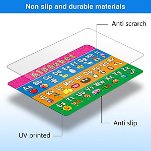 Patelai 4 Pcs Educational Preschool Placemat for Toddler and Kid, Non Slip Washable Reusable Learning Placemat for Nursery Homeschool Kindergarten Classroom Supplies(Alphabet, Shape, Color, Number)