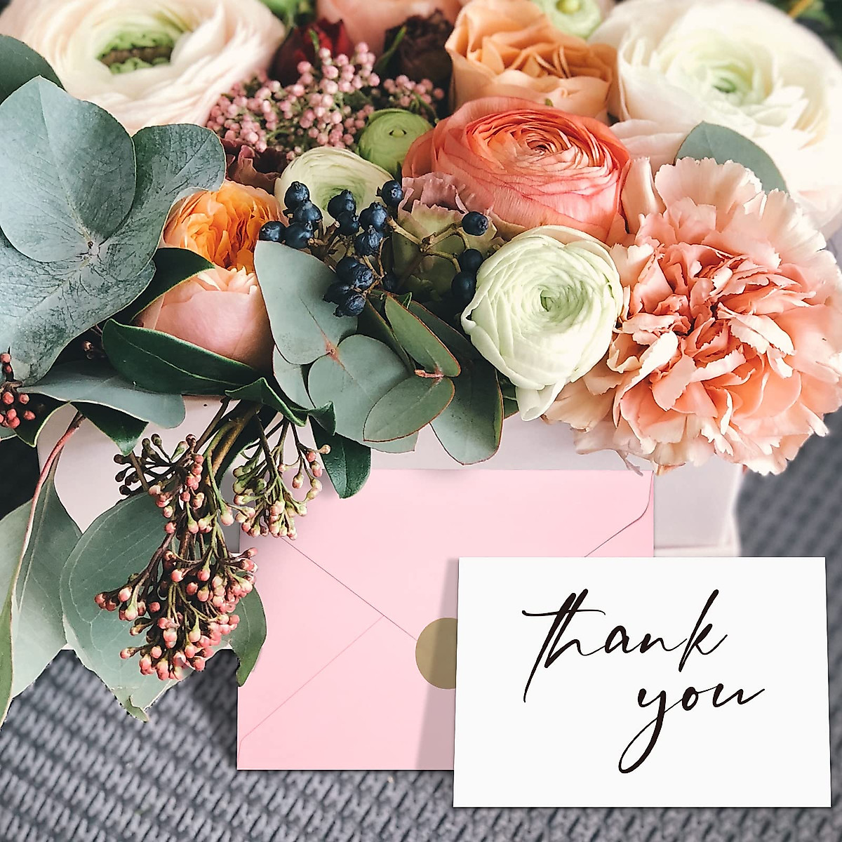 AZAZA Bridal Shower Thank You Cards with Envelopes, 100 Pack, Modern Minimalistic Design, 4x6 Inch, Pink