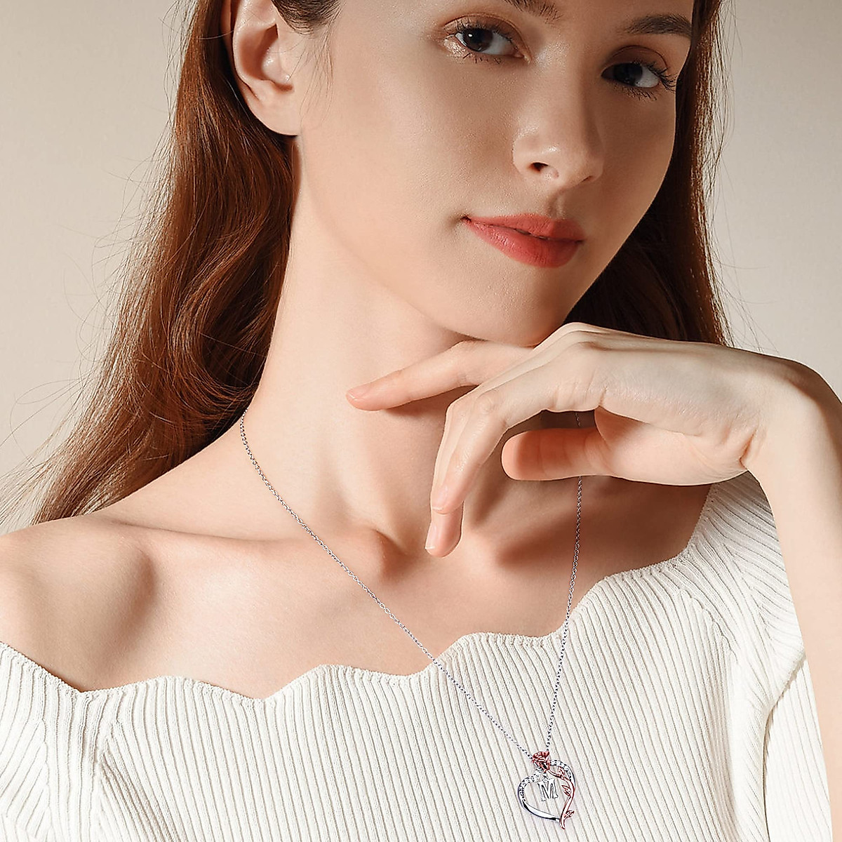 M MOOHAM Rose Heart Initial Necklaces for Women, Cute Love Letter Pendant K Initial Necklace Jewelry Rose Heart Necklaces for Women Initial Necklaces for Women Gifts for Her