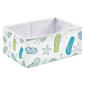 Flip Flops Summer Storage Basket Storage Bin Rectangular Collapsible Storage Containers Cute Bin Organizer for Closet Shelf Car