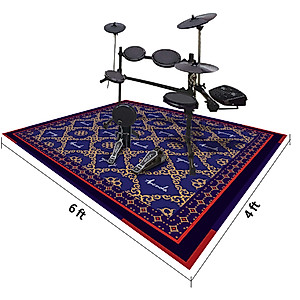 Aucuda Starry Blue Drum Rug Mat 4x6ft Tightly Woven Fabric Cool Drum Floor Mat with Non Slip Grip Bottom, Electric Drum Set Carpet Accessories for Holiday Practice, Apartment, Soundproof, Winter.