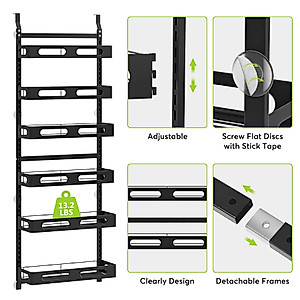 1Easylife 6-Tier Over the Door Pantry Organizer Black Pantry Organization and Storage with Adjustable Basket, Pantry Door Rack with Detachable Frame, Space Saving Hanging Spice Rack for Kitchen Pantry