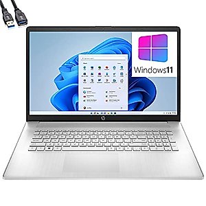 HP 2023 Newest 17 17.3" FHD Laptop Computer, 12th Gen Intel 10-Core i5-1235U, 64GB DDR4 RAM, 4TB SSD, AC WiFi, Bluetooth, Backlit Keyboard, Natural Silver, Windows 11, BROAG USB Extension Cable