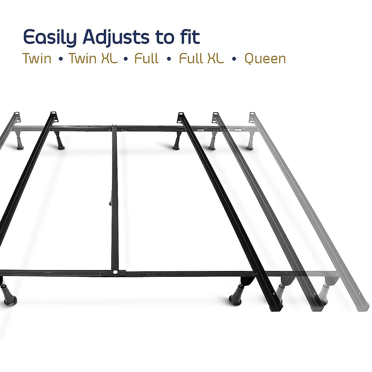 Clara Clark Adjustable Bed Rails - Metal Adjustable Bed Frame with Bed Center Support Leg - 5.25” H Low Bed Frame - Expands from Twin Size Bed Frame to Full Bed Frame, Metal Queen Bed Frame, Black