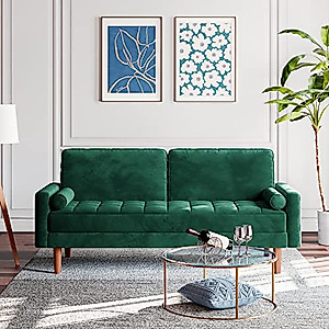 Vesgantti 58 inch Loveseat Sofa, 2 Seater Sofa for Small Space, Button Tufted Green Velvet Couch with 2 Pillows, Mid Century Modern Couch w/Armrest, Small Couches for Living Room, Bedroom, Apartment