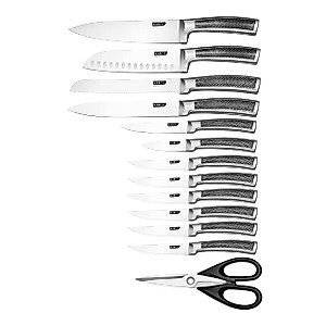 Karcu Kitchen Knife Set, German Steel Sharpener High Carbon Stainless Steel Knife Block Set