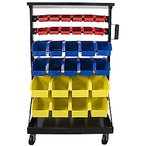 Erie Tools TLPB04 60 Parts Bin Storage Shelving with Locking Wheels for Shop Garage or Home Storage