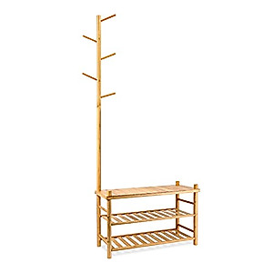 ZYBT Shoe Rack, Entryway Bench with Coat Rack, Hall Tree, 3 in 1 Design Bamboo Shoe Rack for Entryway, Multifunctional Shoe Bench, Free Standing Shoe Racks Shelf for Hallway Bedroom