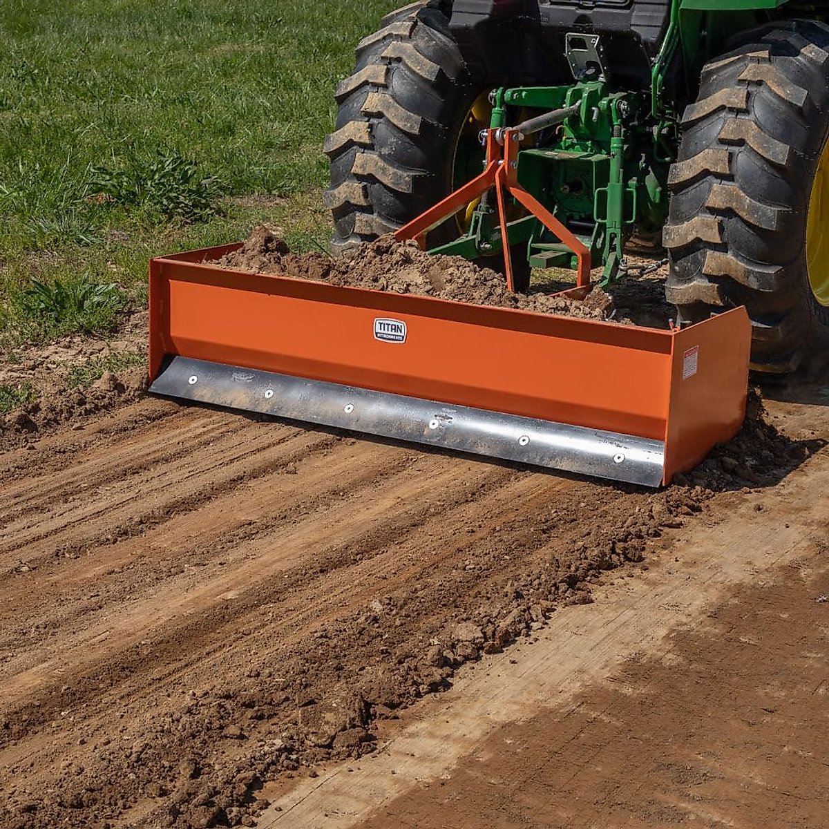 Titan Attachments 3 Point 7FT Rear Box Blade Scraper Grader, Category 0 and 1 Hitch Tractor Attachment, 7 Scarifier Teeth, Reversible Cutting Edge