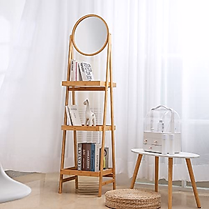 Proman Products Vega 3-Tier Bamboo Shelf Rack with Mirror ST17163, 17" W x 14" D x 64" H, Natural