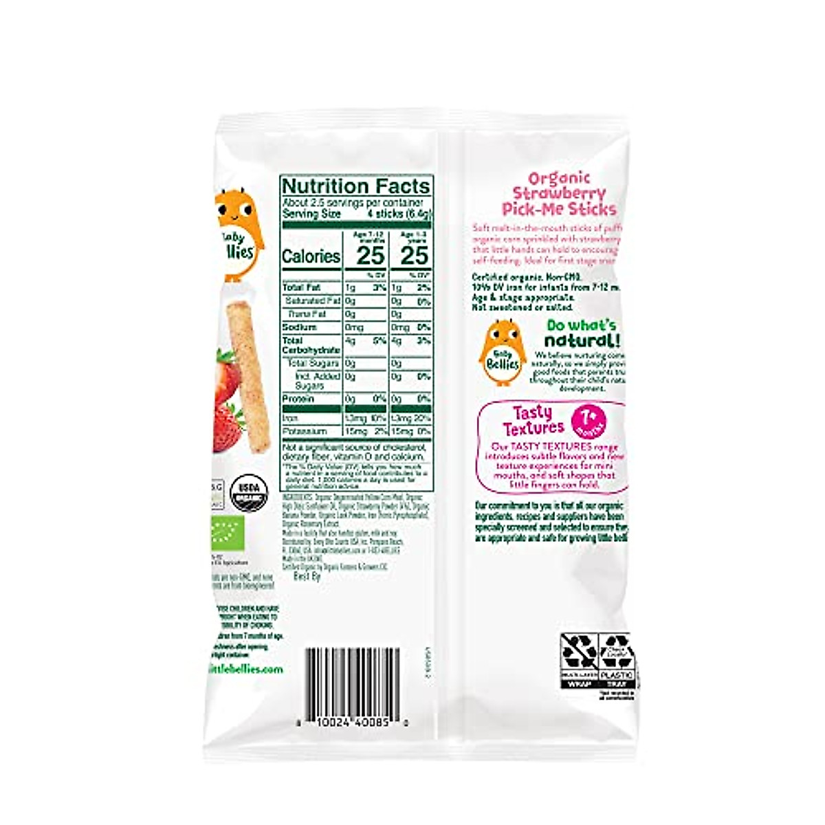 Little Bellies Organic Strawberry Pick-Me Sticks, Baby Snack, (Pack of 5)