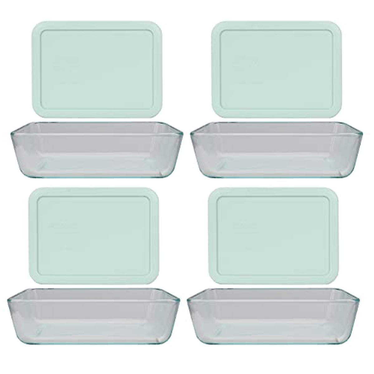 Pyrex (4 7210 Glass Dishes & (4) 7210-PC Muddy Aqua Lids