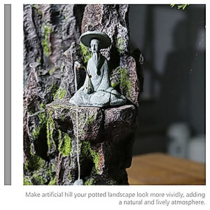 GANAZONO Fishing Accessories Mini Fisherman Statue Sandstone Chinese Oldman Sitting Fishing Garden Statue Fish Tank Ornament Asian Bonsai Pot Decoration 2pcs Plants Decor