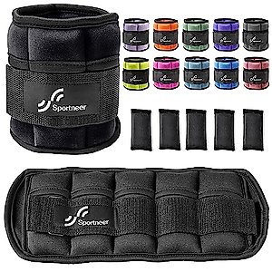 Sportneer Adjustable Ankle Weights 1 Pair 2 4 6 8 10 Lbs Leg Weight Straps for Women Men, Weighted Ankle Weights Set for Gym,Fitness, Workout,Walking, Jogging,1-5 lbs for Each Ankle, 1 Pair 2-10 lbs (Black)
