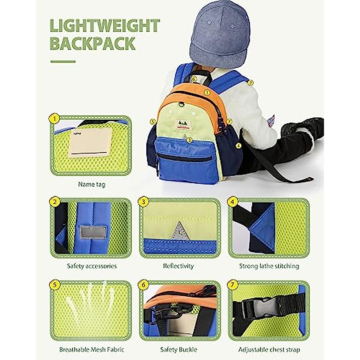 UPPACK Kids Backpack Toddler Backpack for Girls Boys School Backpack Leash for Toddlers Backpack Preschool Cute Backpack for Kids Duffle Bag 3-6 Kindergarten Backpack Small Bookbag Blue Green Small