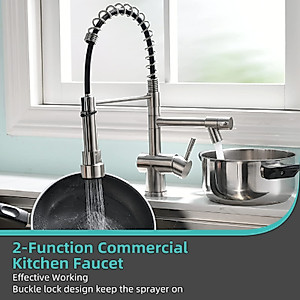 Kicimpro Faucet for Kitchen Sink, Commercial Kitchen Faucet with Pull Down Sprayer Brushed Nickel Spring Single Handle High Arc Stainless Steel Kitchen Bar Sink Faucet 1 Hole Or 3 Hole Compatible