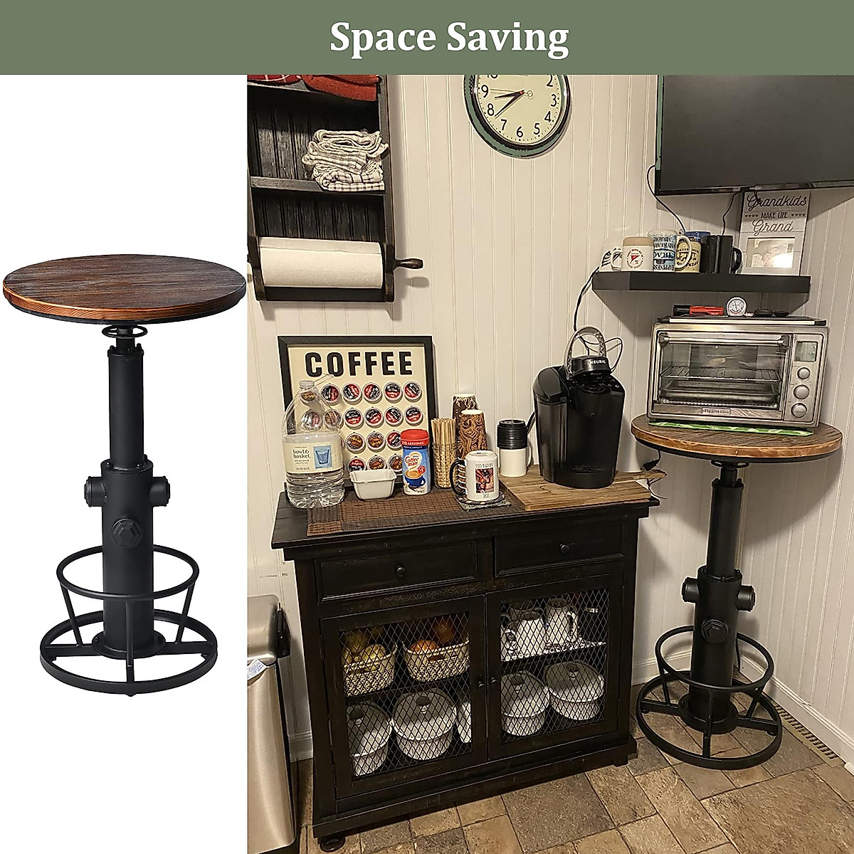 LOKKHAN 3-Piece Bar Table (38.6"-48.4") & 2 Backrest Stools (24"-30") Set for Pub Kitchen Dining Living Party Bistro Breakfast, Swivel Top, Height Adjustable, Most Weld, Space-Saving（Black&Brown）