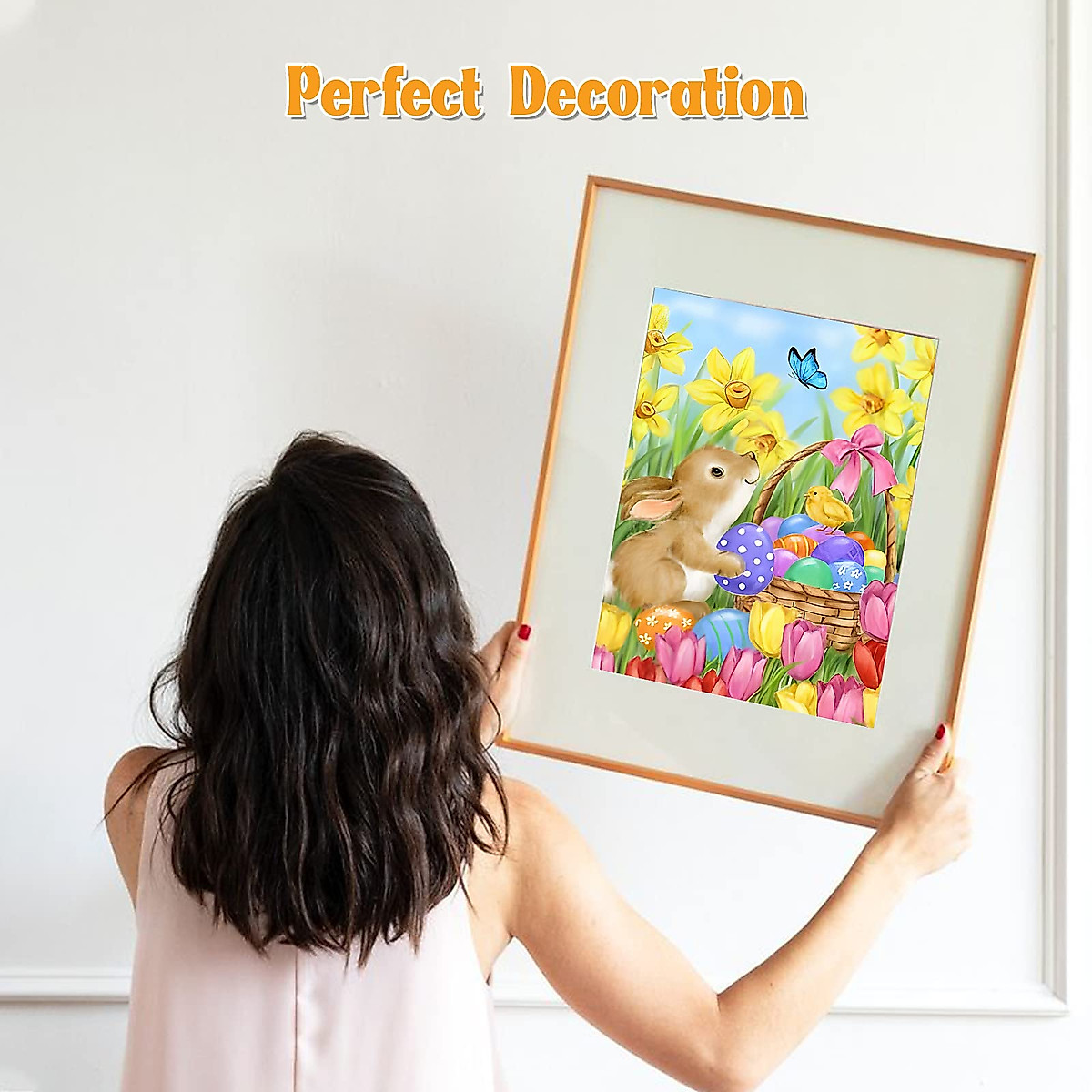 NAIMOER Easter Bunny Diamond Painting Kits for Adults,Easter Rabbit with Flowers Diamond Painting Kits, DIY 5D Full Drill Diamond Painting Easter Eggs Diamond Art Kits Craft for Home Decor 30x40cm
