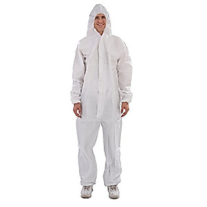 Raygard 30203 Microporous Disposable Coveralls Protective Breathable Hooded Suit with Elastic Cuffs, Ankles and Waist,Zip Front Opening, Serged Seams for Spray Paint Chemical Industrial(X-Large,White)