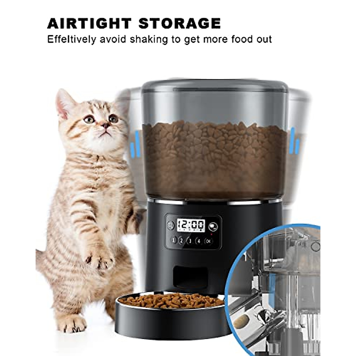 Tomxcute Automatic Cat Feeders, 4L Cat Dry Food Dispenser, Auto Dog Feeder Small Timed Pet Feeder with Stainless Steel Bowl, Push-Type Clog-Free Design, 1-4 Meals Portion Control for Cats and Dogs