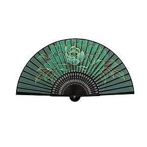 Decoration Folding Fan Floral Folding Hand Fan for Women Craft Hand Fan for Festivals Chinese Vintage Bamboo Silk Fan Wedding Dancing Gift Fan Elegant Hand Fan Vintage style ( Color : Dark Green )