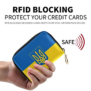 Slim Minimalist Soft Leather Mini Case Holder Organizer Wallet for Women Men Ukraine Flag National Emblem