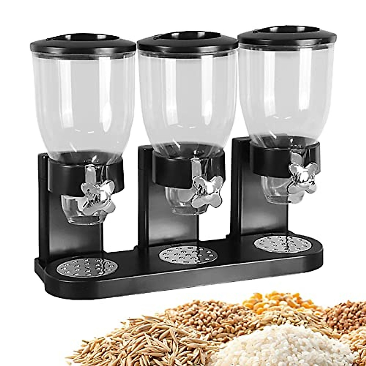 Cereal Dispenser Countertop Indispensable Dry Food Dispenser Triple Food Dispenser Cereal Containers Storage Rice Candy Dispenser Machine for Trail Mix Nut Grain Beans Rice Snack Granola
