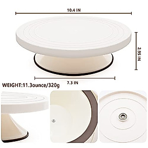 WObell 10.4 inches Plastic Rotating Cake Decorating Turntable Revolving Display Stand with Ball Bearing Lazy Susan Circular Non-slip Base for Pottery Wheel Supply Paint Spinner, White (DM-XX265)