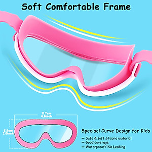 COOLOO Kids Swim Goggles for Age 3-15, 2 Pack Kids Goggles for Swimming with Nose Cover, No Leaking, Anti-Fog, Waterproof