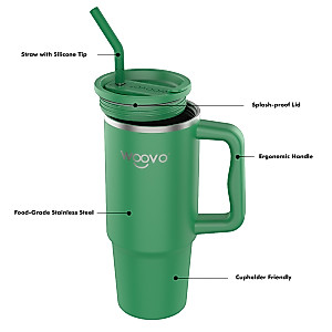 30 oz Tumbler with Handle and Straw, Insulated Cup with Straw and Lid, BPA Free Double Wall Stainless Steel Tumbler Stay Cold, Water Bottle with Handle for Adults, Forest Green