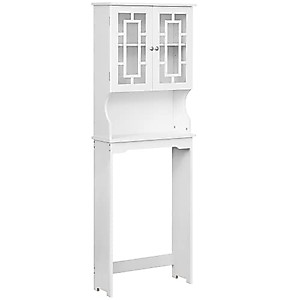 RICHRYCE Over-The-Toilet Storage, Wooden Bathroom Organizer, with 2 Glass Doors & Adjustable Shelf,Over Toilet Cabinets for Bathroom，67.1''L x 23.6''W x 8.5''H,(White)