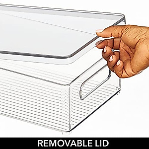 mDesign Plastic Stackable Bathroom Cabinet Storage Bin with Handles/Lid - Bin for Vanity, Countertop, Drawer Organization - Hold Soap, Towels, Accessories, Ligne Collection, 8 Pack, Clear