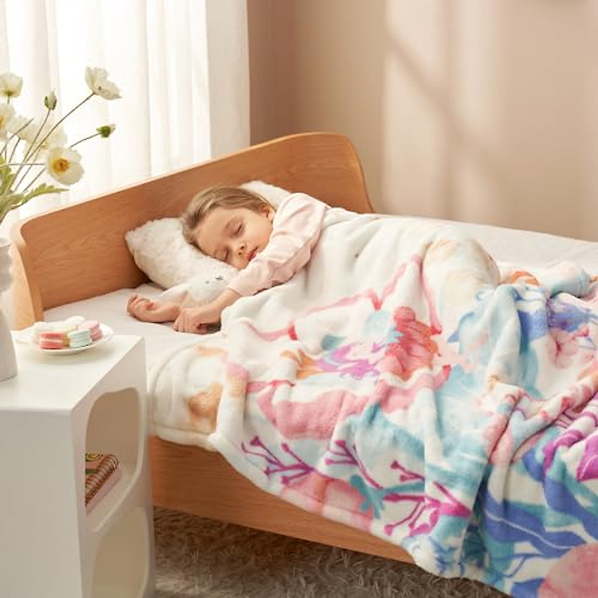 Cozy Bliss Garden Fairy Throw Blanket for Kids Luxury Printed Single Layer Plush - Offside Pure White, Most Giftable for Your Baby and Toddler 43"x59"